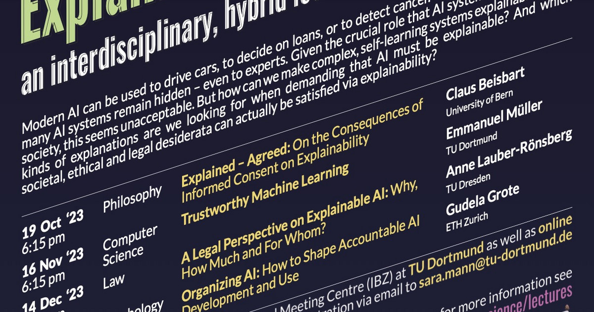 Interdisziplinäre Vortragsreihe "Explainable AI and Society" im WiSe 23 ...